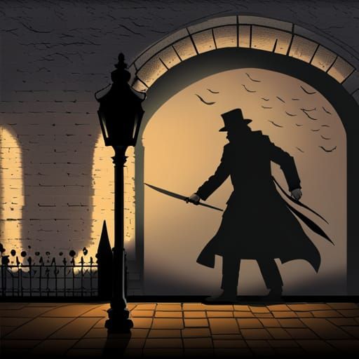 Long Shadow of Jack the Ripper with knife On the Stone Wall in London ...