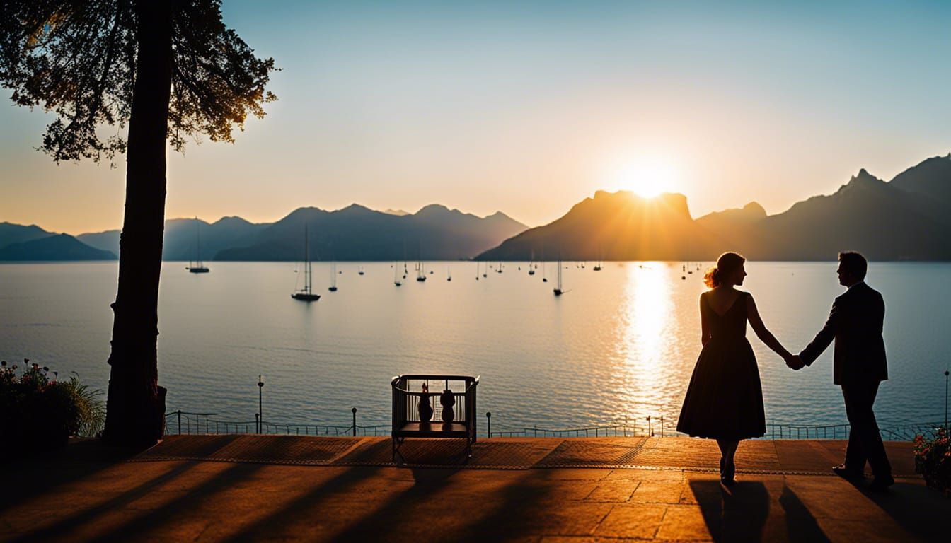 Romantic setting. Beautiful scenery. Sun Setting over the lake... what ...