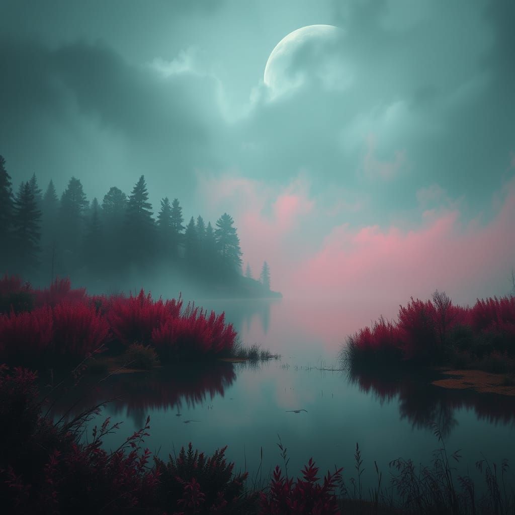 the lake - Eerie Lake in Dark Fantasy Style