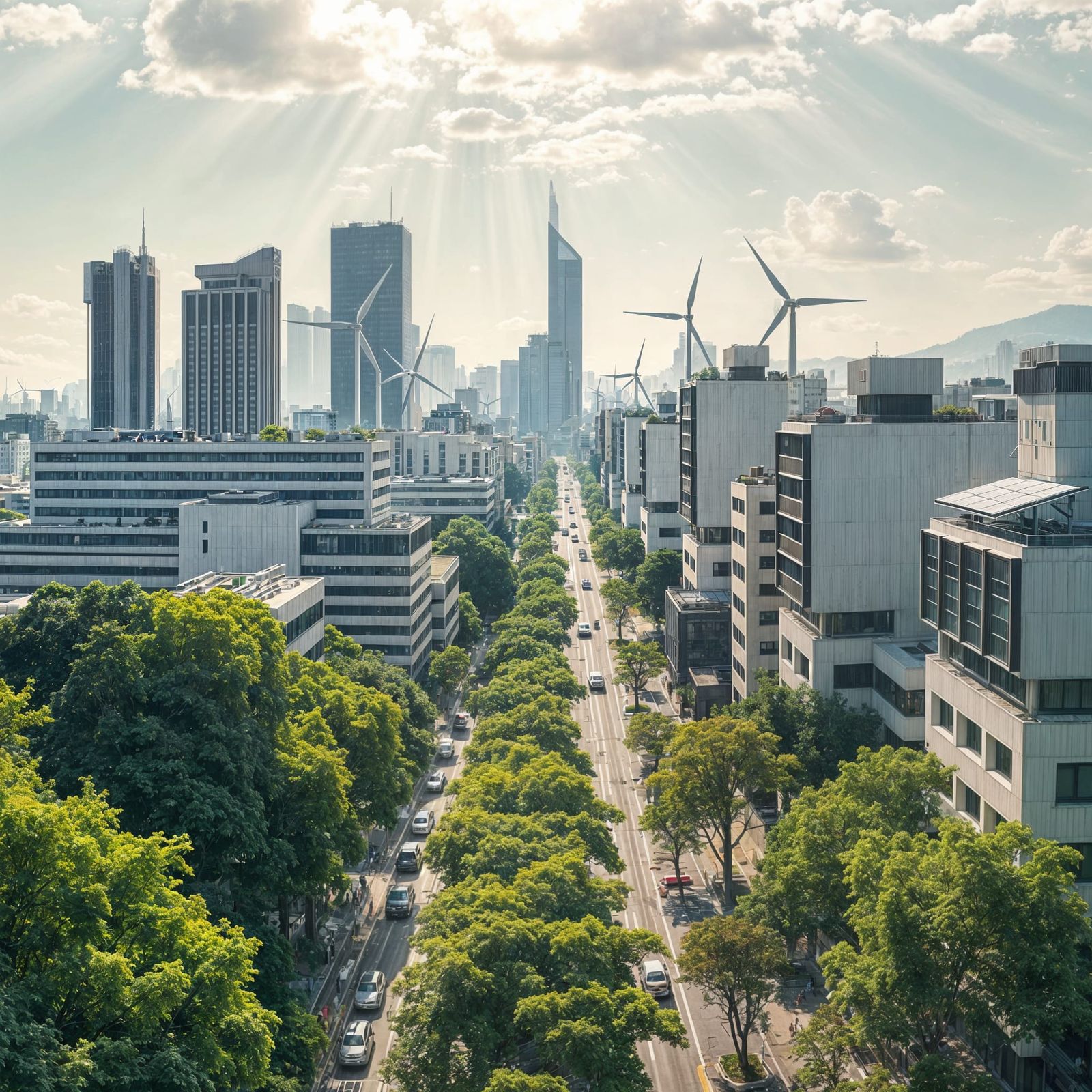 The modern solar punk buildings - Vibrant Metropolis with Gr...