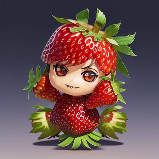 Well shaped red strawbery in style of (Chibi strawberry:1.5) smiling ...