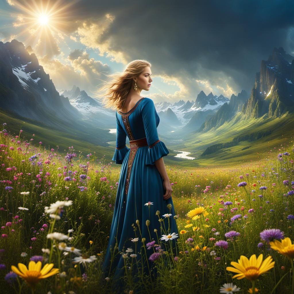 A strikingly beautiful Mother Nature in her element amidst wildflowers ...