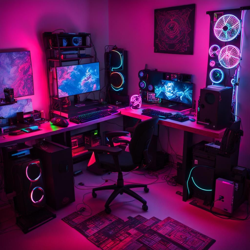 Japanese style pc gamer set up. Neon - AI Generated Artwork - NightCafe ...