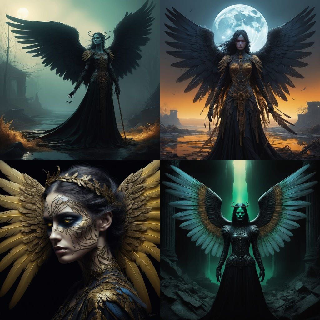 Ethereal Fallen Angel in Darkened Landscape - AI Art