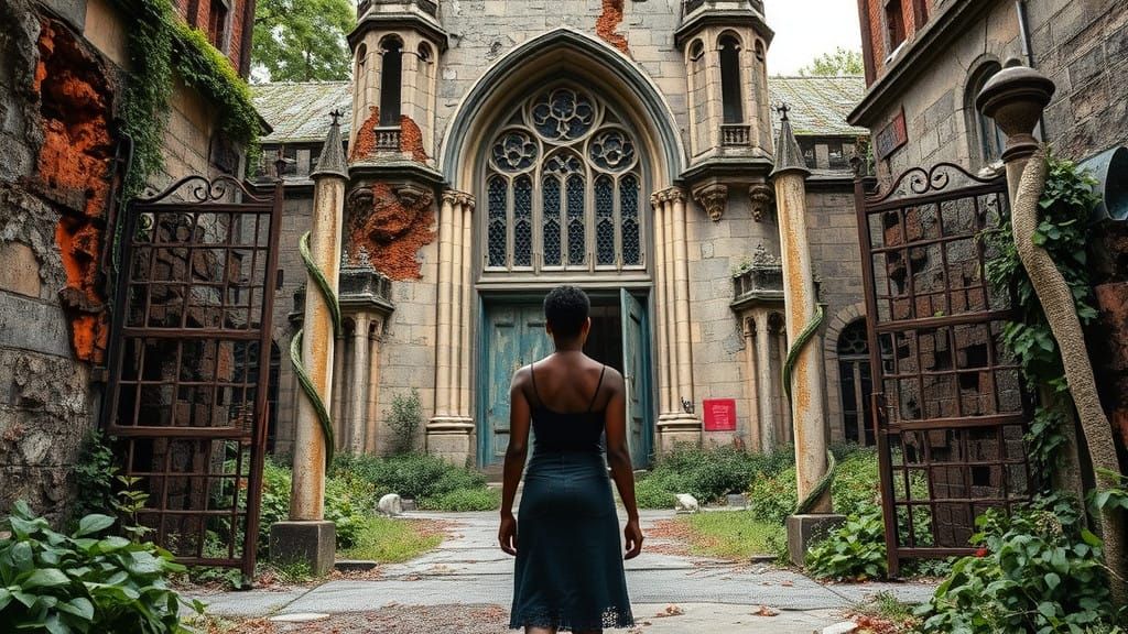 Gothic Asylum with Abandoned Grandeur in Mixed Med... - AI Art