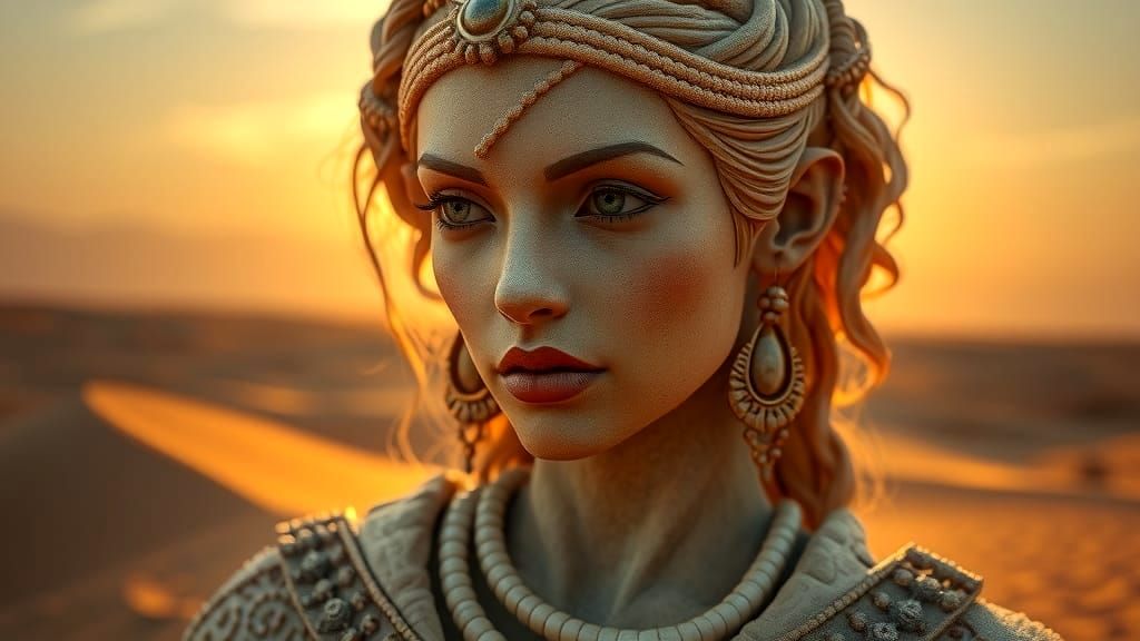 Timeless Sand Goddess in Desert Twilight - AI Art