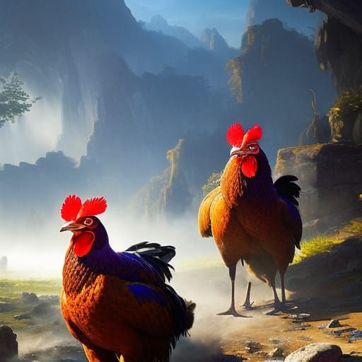 roosters ; 8k resolution concept art by Greg Rutkowski dynamic lighting ...