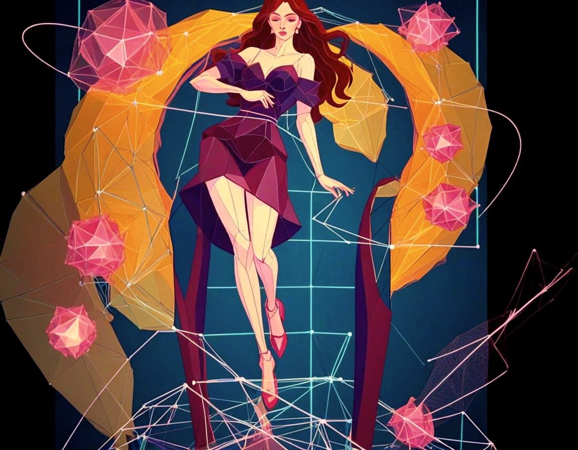 Feminine Wireframe: Low-Poly Rotoscoped Animation - AI Art