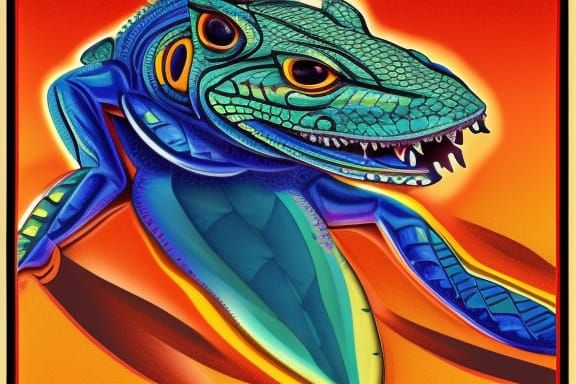 Lizard riding a Harley Davidson motorcycle poster style vivid colors ...