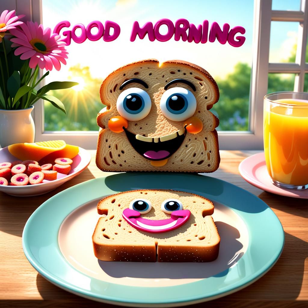 Animated slice of bread with a smiling face and big eyes - AI Generated ...