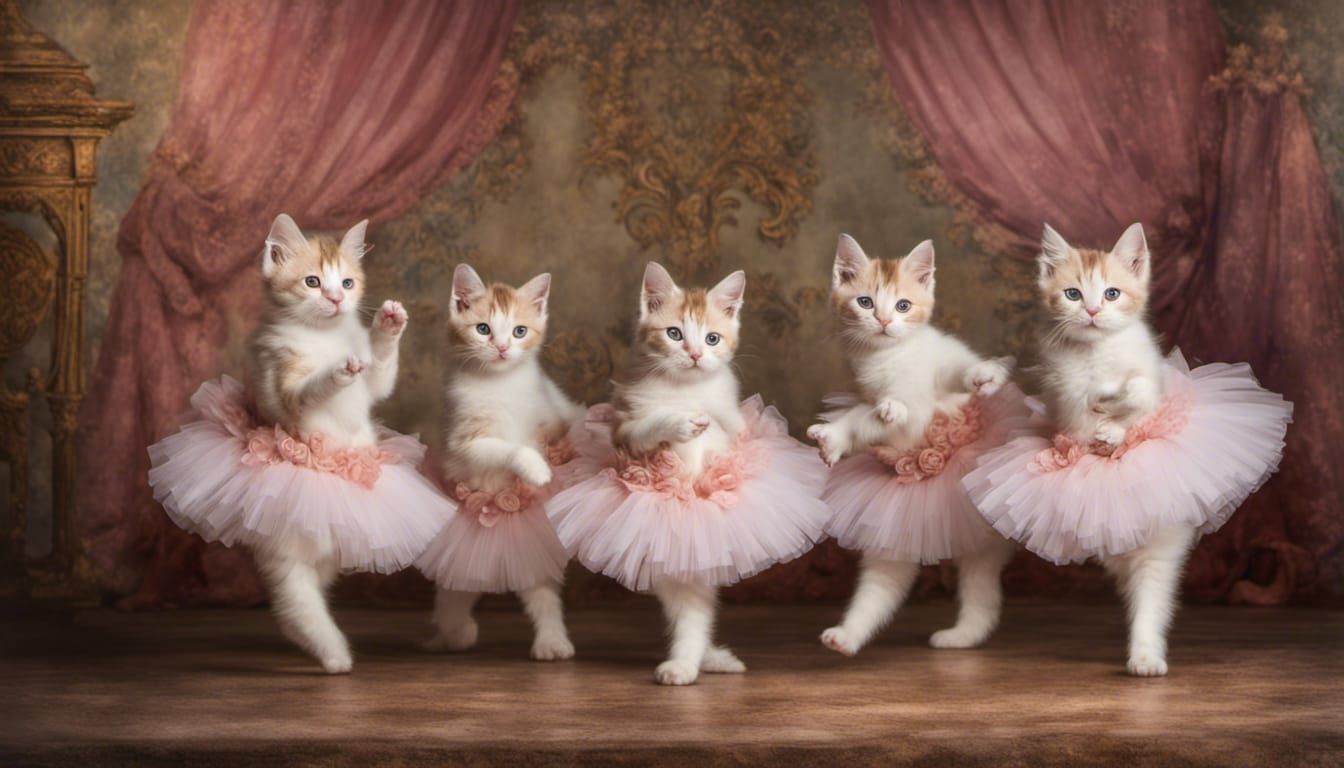A photograph of ballerina Kittens wearing tutus, dancing ballet 5th ...