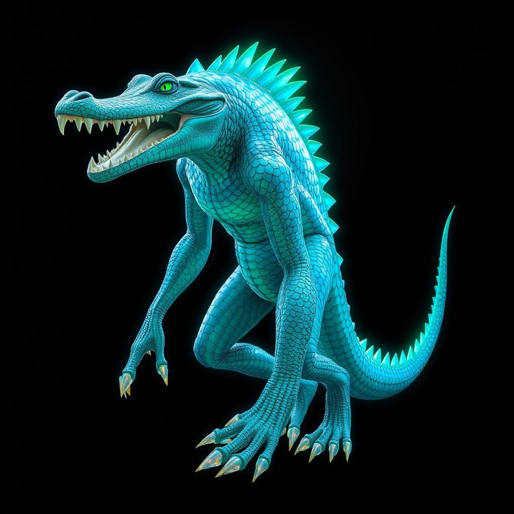 Cyberpunk Creature with Emerald Eyes and Shimmerin... - AI Art