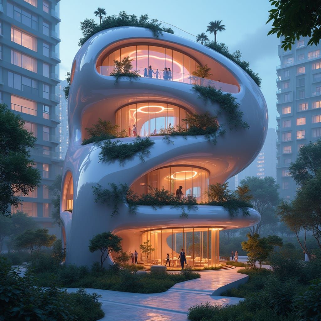 Semi-Circular Futuristic Buildings in Iridescent G... - AI Art