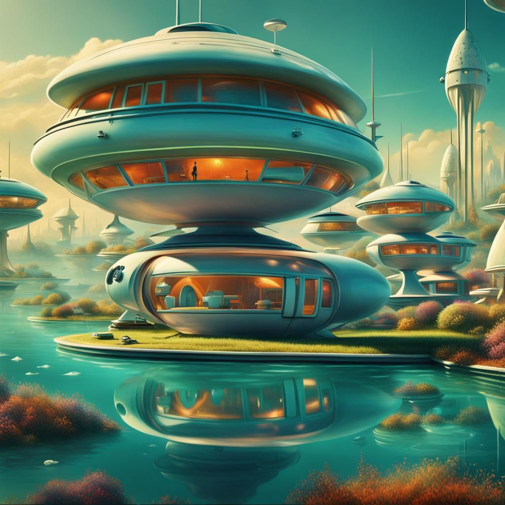Jetsons googie atomic 1960s style futuristic floating homes underwater ...