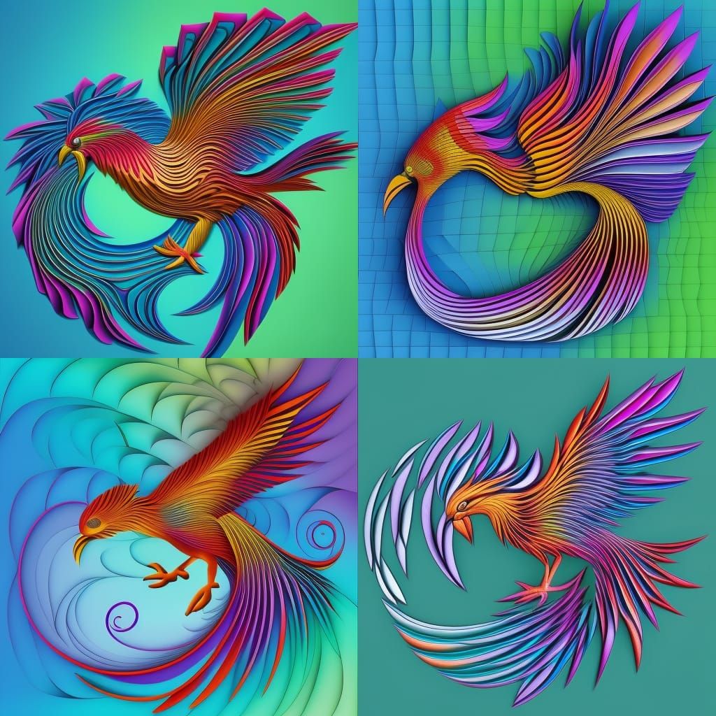 A beautiful multi-colored Phoenix bird, paper sculpture, abstract ...