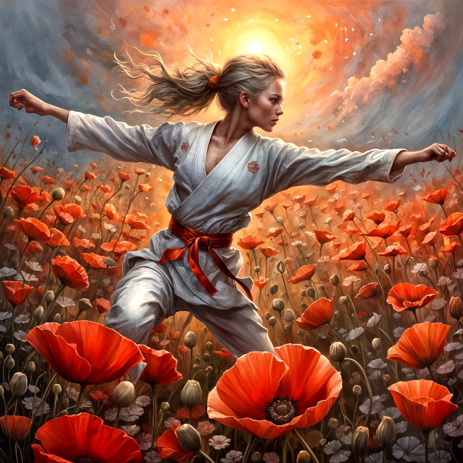 Karate among the poppies! - Karate Master in Poppy Field: Pa...
