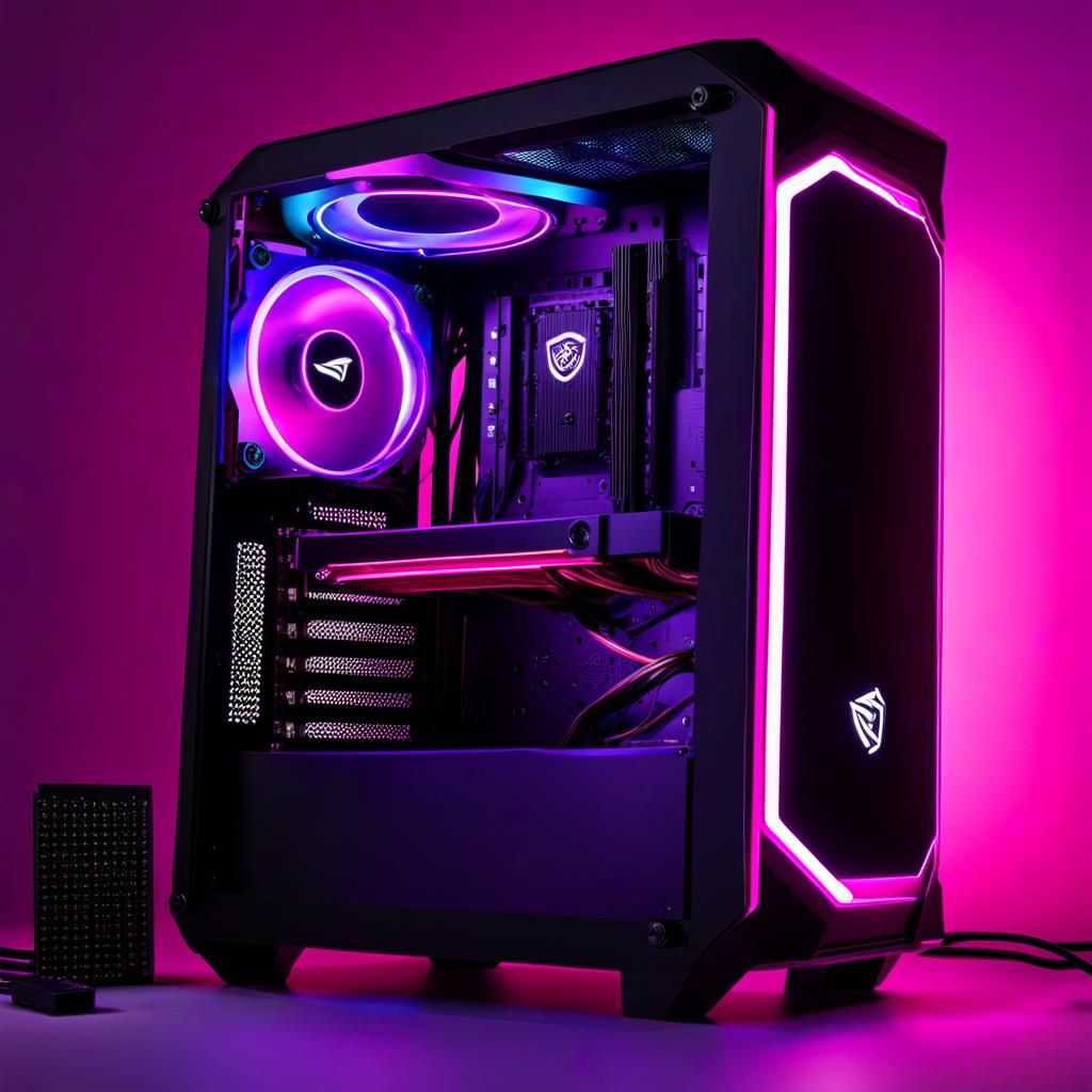 A gaming pc , neon pink and black , 16 -core processor, 64 gb ddrs-5600 ...