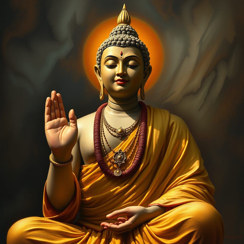 Buddha as Vishnu Avatar in Raja Ravi Varma Style - AI Art