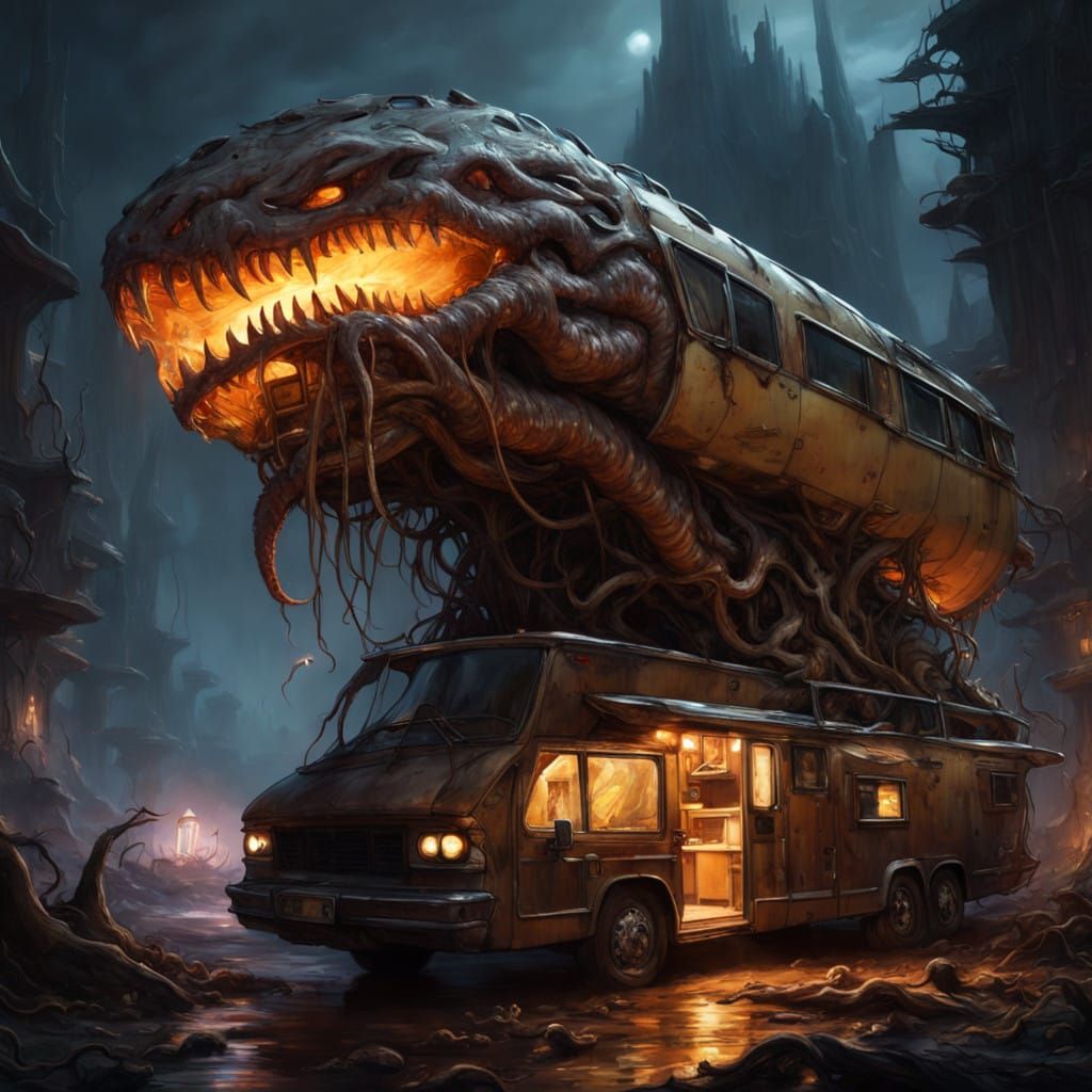 An RV monster eating people. a masterpiece, 8k resolution, dark fantasy ...