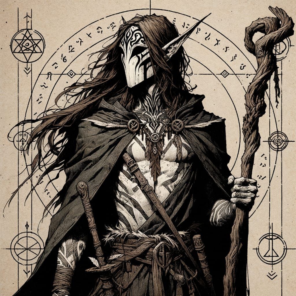 Dark Fantasy Druid Elf Sketch in Sketchbook Style - AI Art