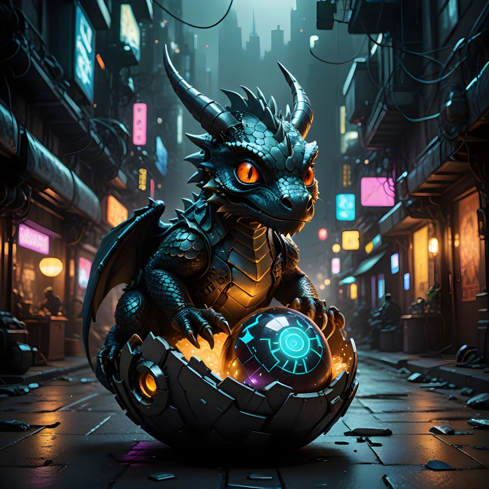 Cyberpunk Dragon - Cyberpunk Dragon Hatchling in Futuristic ...