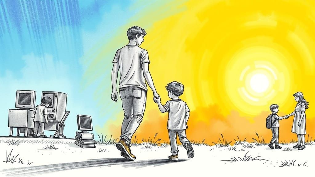 Parent and Child Embracing Balanced Screen Time in... - AI Art