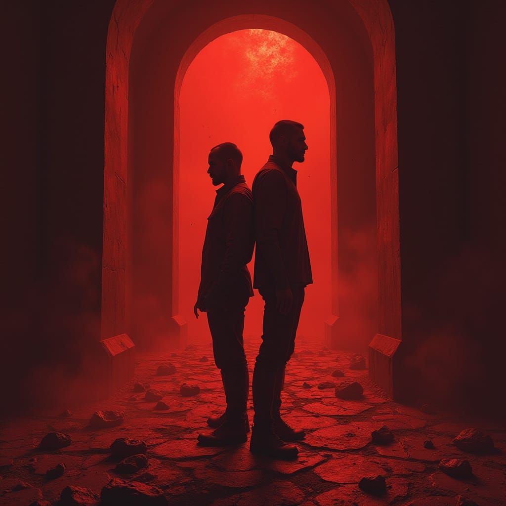 Mysterious Hexagonal Chamber in Dark Red Hues - AI Art