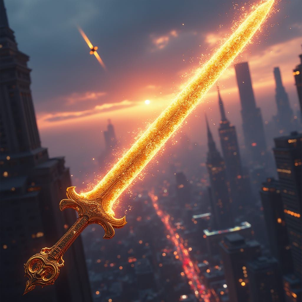 Techno elemental Sword - Golden Elemental Sword in Neon City...