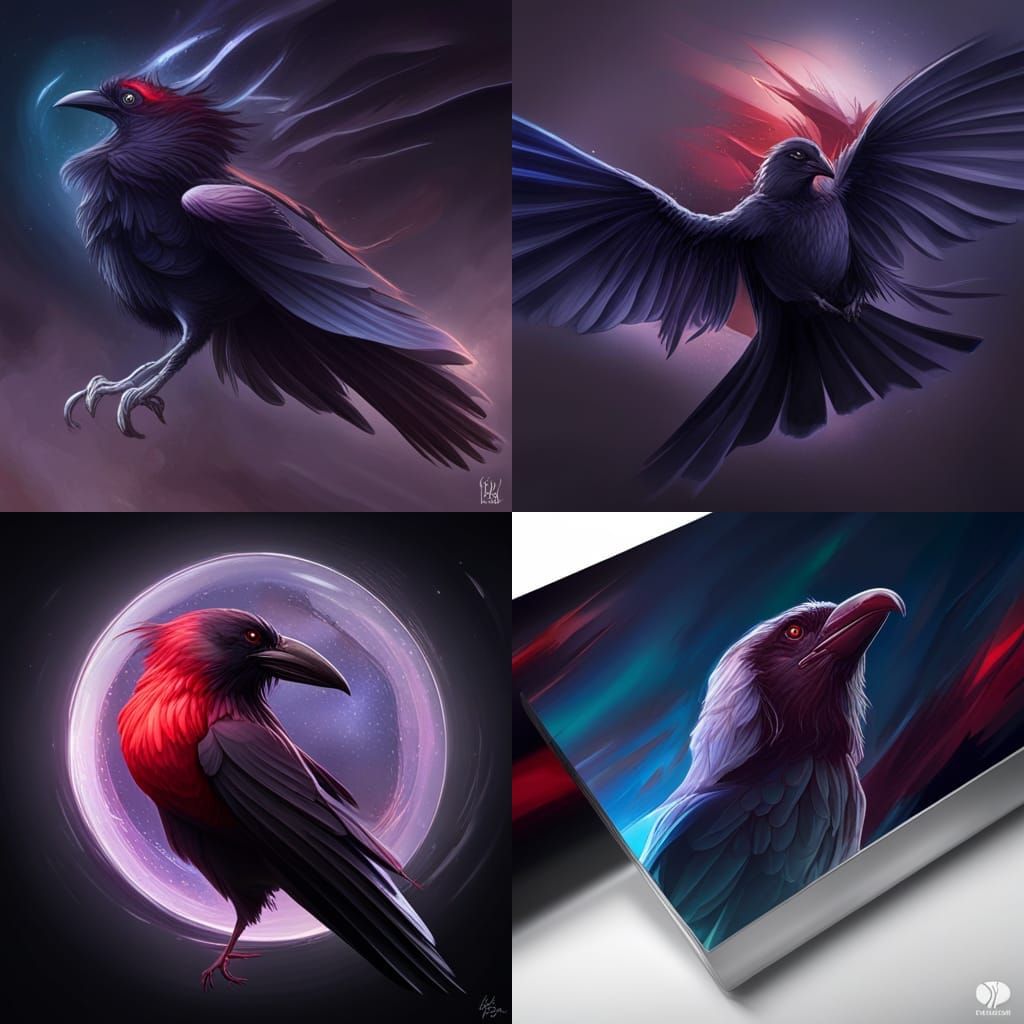 Red eyed raven flying in the night - Red-Eyed Raven Portrait...