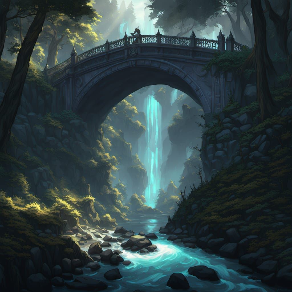 Rustic Moss Covered Bridge - Mystical Fairy in Emerald Fore...