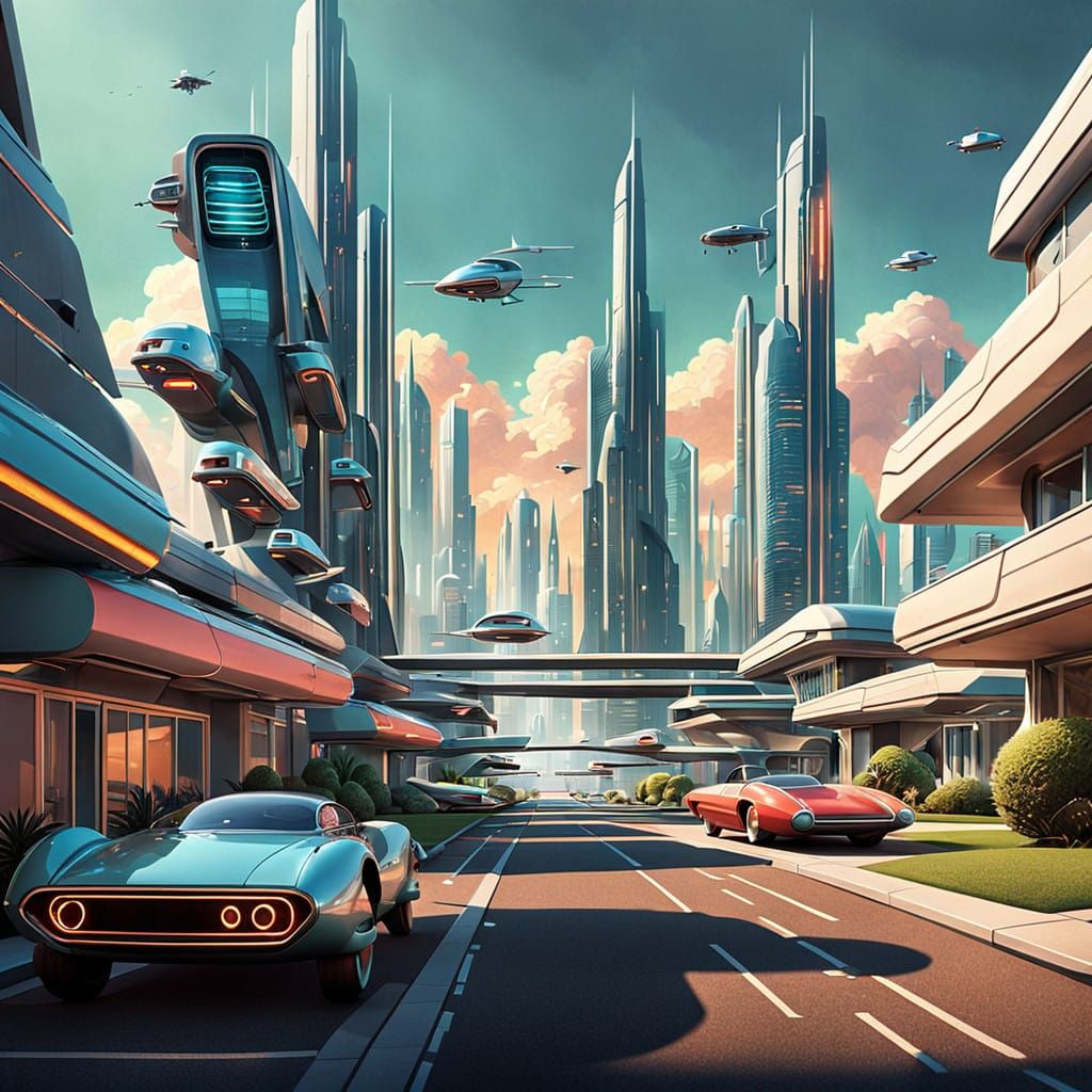 Retro-Futuristic Suburban Life in 2025 - AI Art