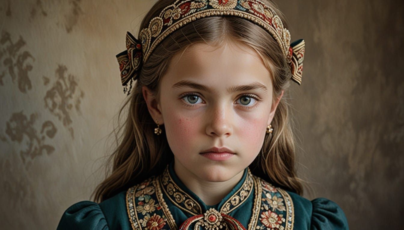 Little Grand Duchess Anastasia in Traditional Russ... - AI Art