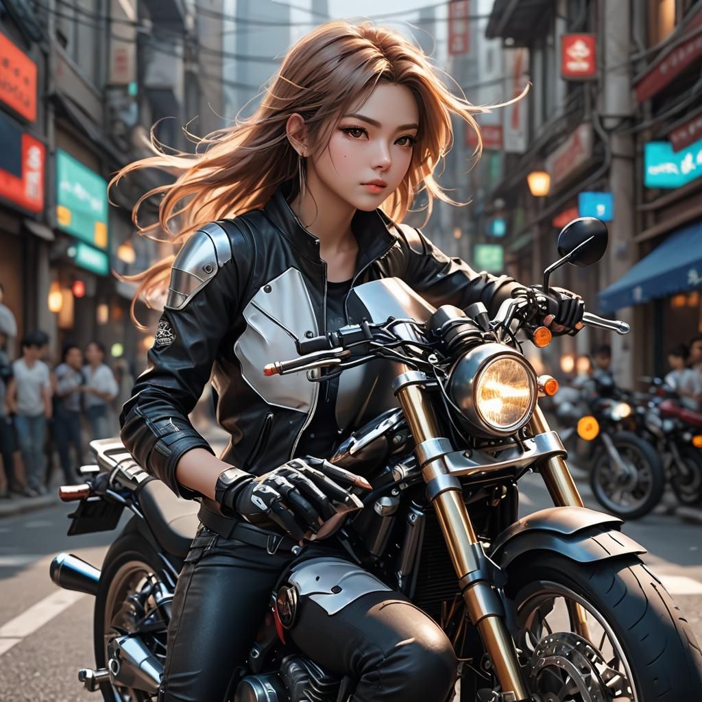 a beautiful motorcycle girl - AI Generated Artwork - NightCafe Creator