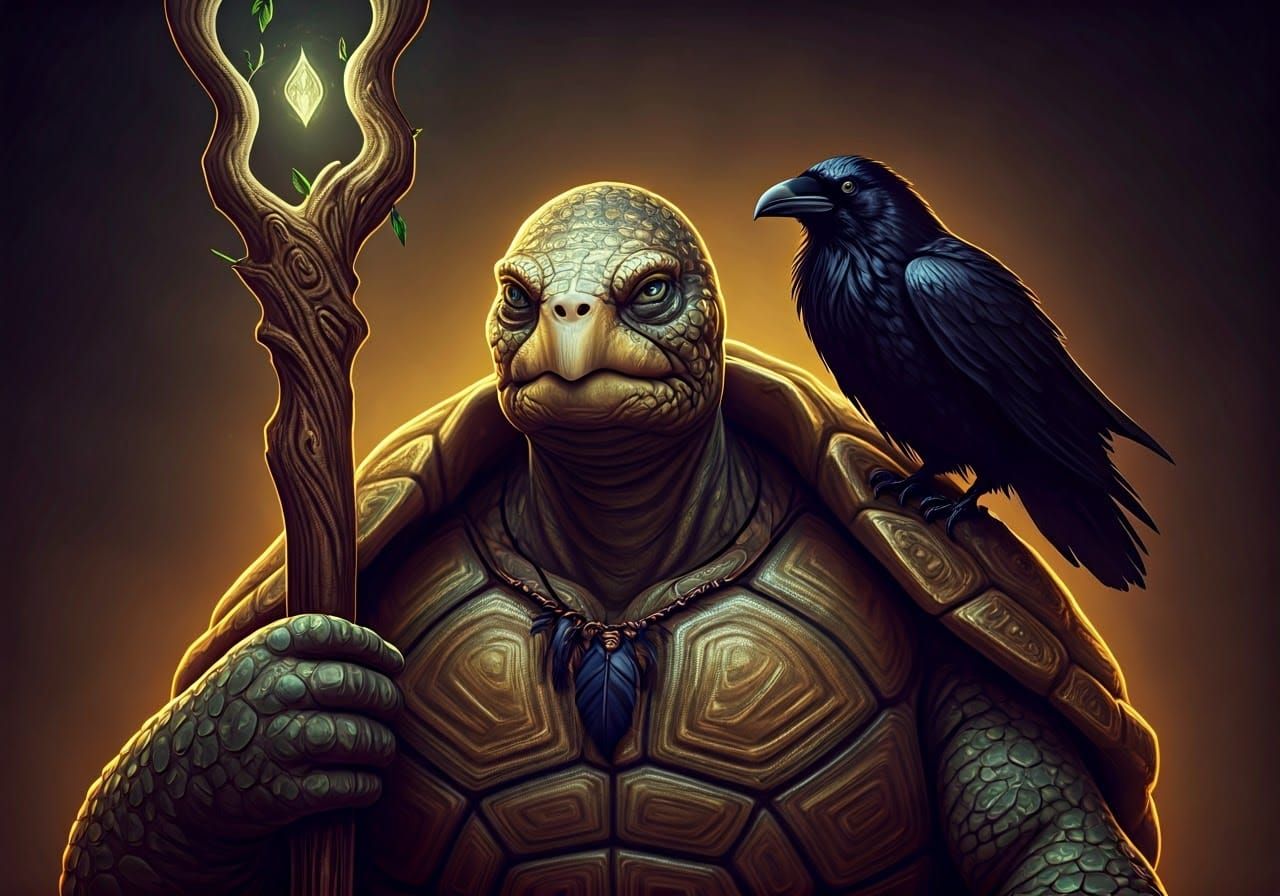 Tortle Druid in Majestic Regalia with Raven Compan... - AI Art