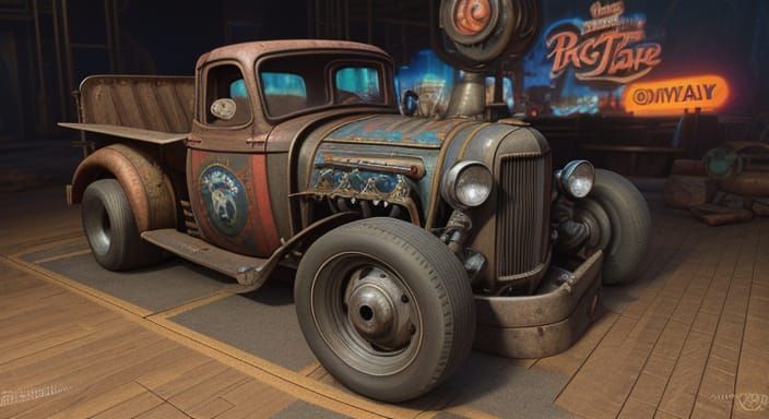 Rat Rod Speedster Cruises Through a Vibrant Pinbal... - AI Art
