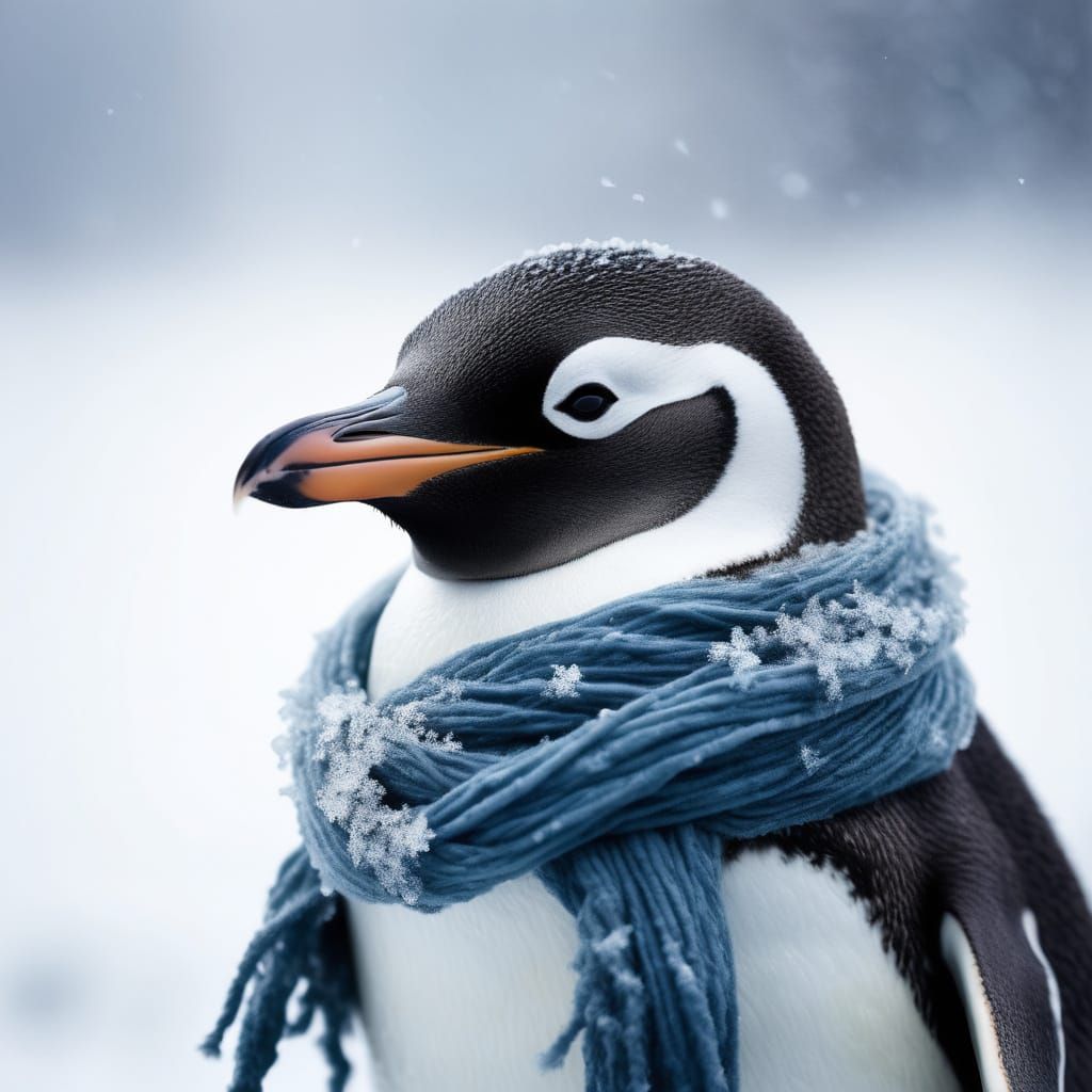 Ethereal Penguin in Frosty Winter Landscape - AI Art