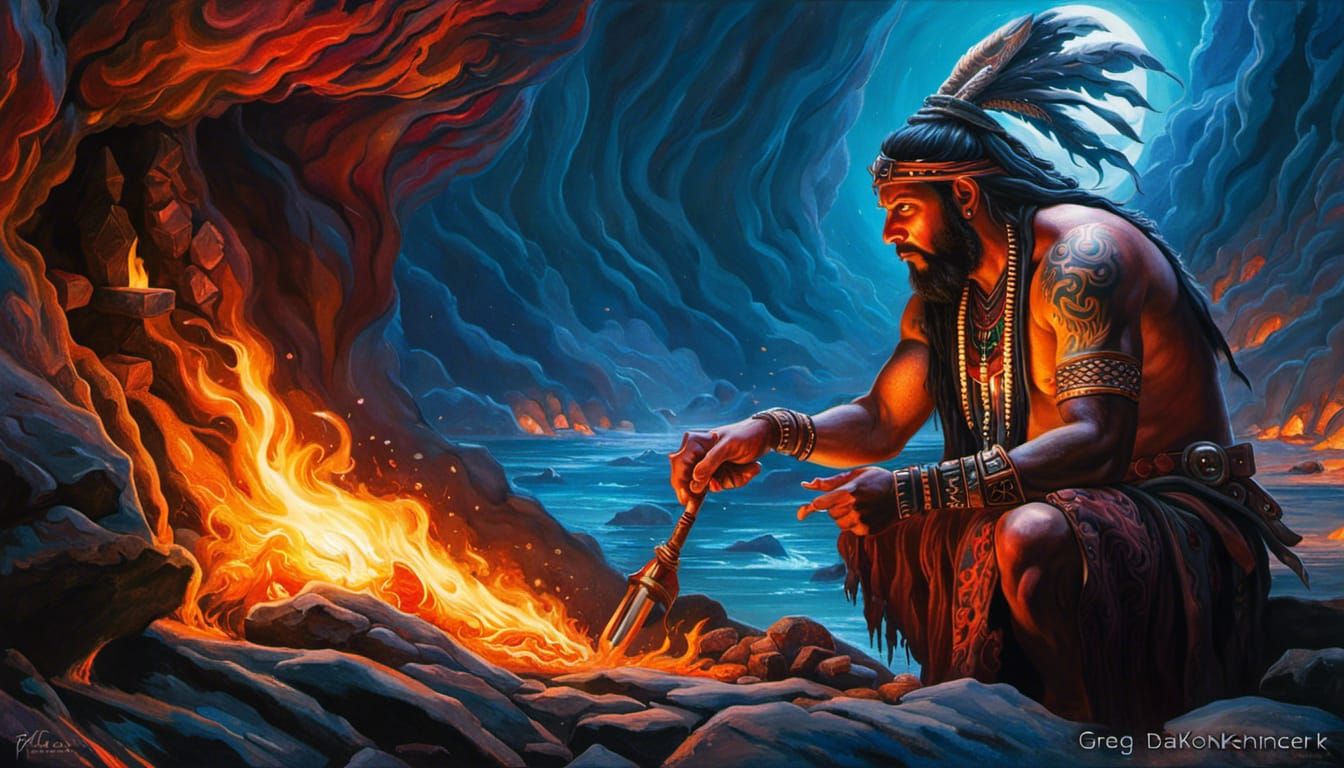 Shaman's Vision: Tattooed Cave Dweller by Fireligh... - AI Art