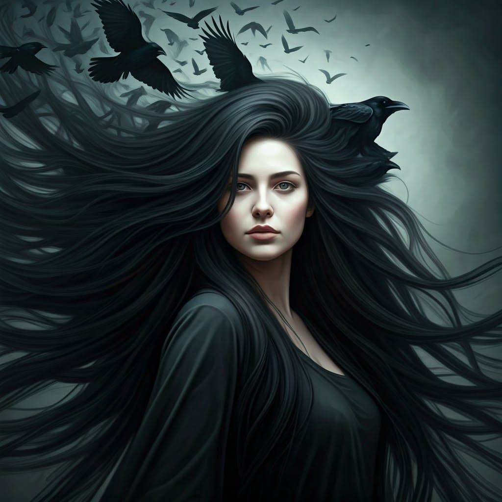 Raven Lady - Mysterious Lady Erodes into Raven Smoke