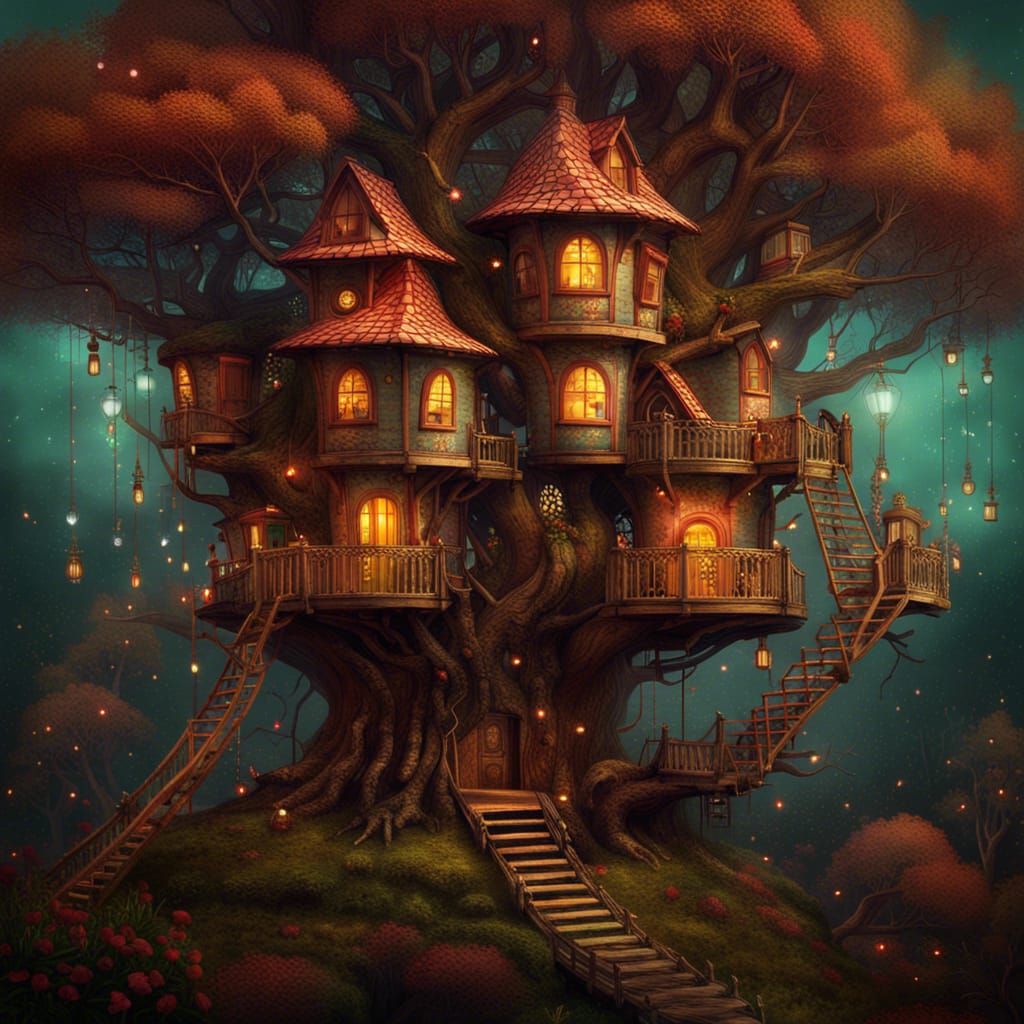 Magical Tree House - AI Generated Artwork - NightCafe Creator