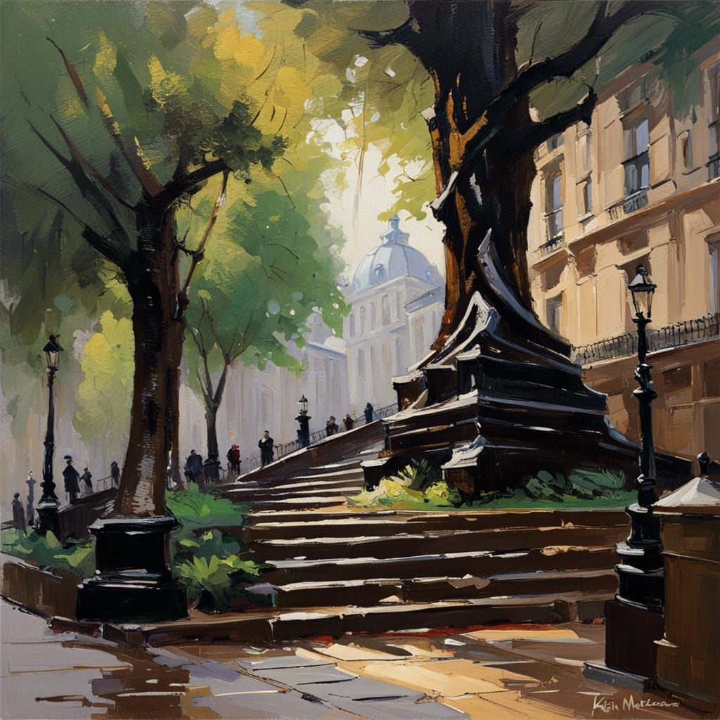 Ground view of a crooked steps going up along a gaint tree trunk by Kevin Macpherson, Dmitri ...