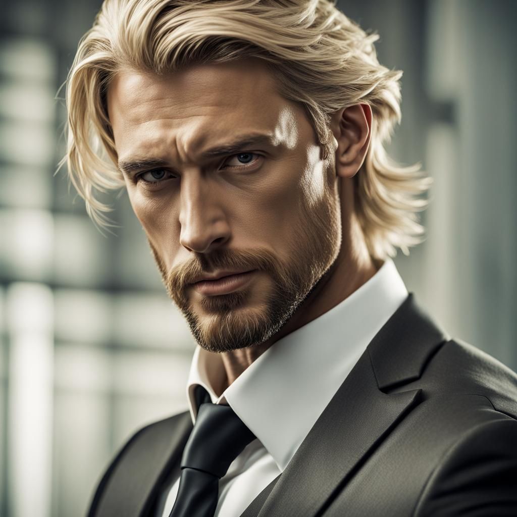 Handsome evil man blonde hair with beard:: buff muscular :: suit ...
