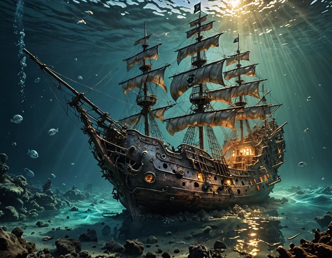 Underwater sunken pirate ship - AI Generated Artwork - NightCafe Creator