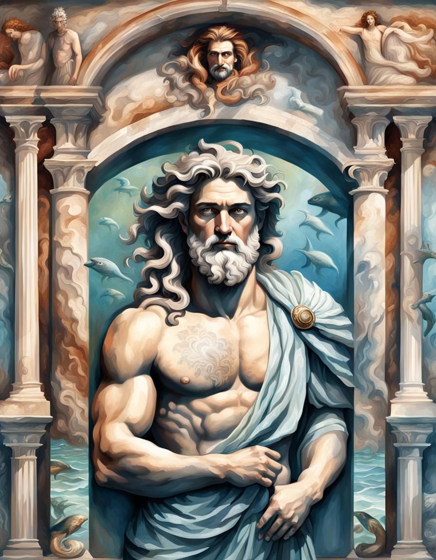 Roman Fresco Portrait of Neptune with Architectural Elements - AI ...