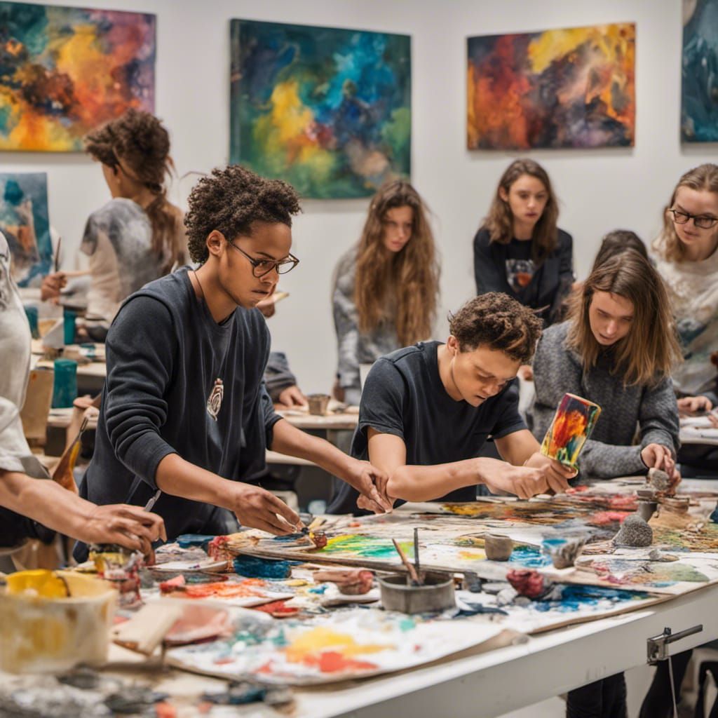 an image capturing students passionately participating in an art class ...