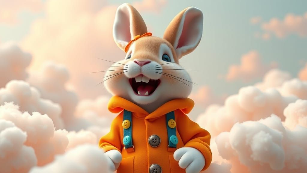 Whimsical Bunny Clown in Frutiger Aero Pastel Art - AI Art