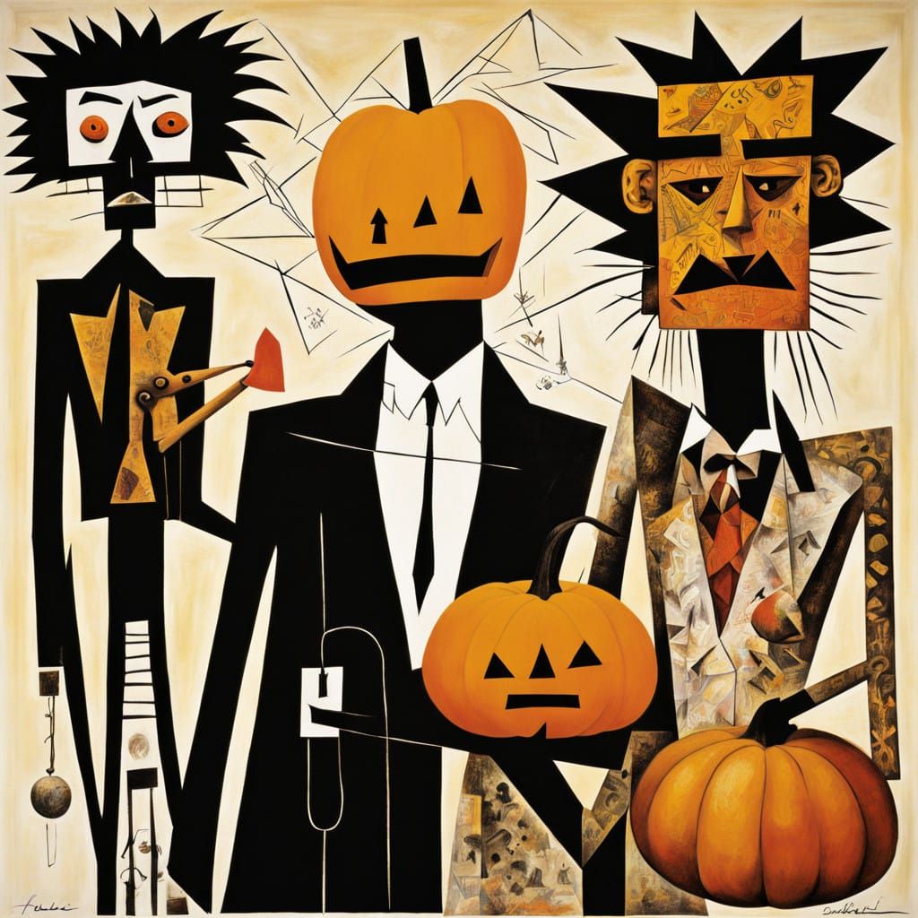 Abstract Cubist Portraits of Pumpkin Heads - AI Art