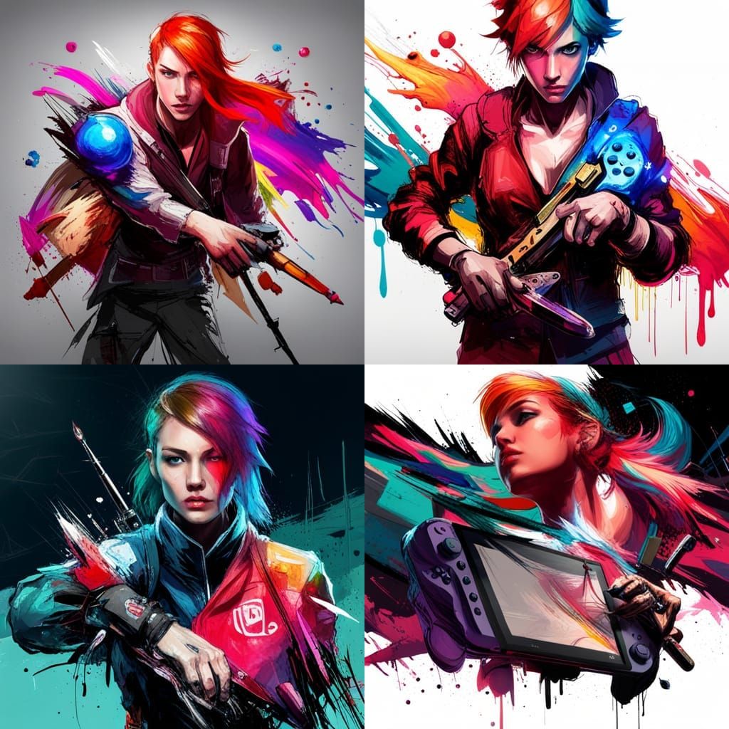 Nintendo switch, splash art, oil paint, oil gouache melting, acrylic ...