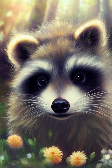 cute fluffy raccoon with flowers : r/nightcafe