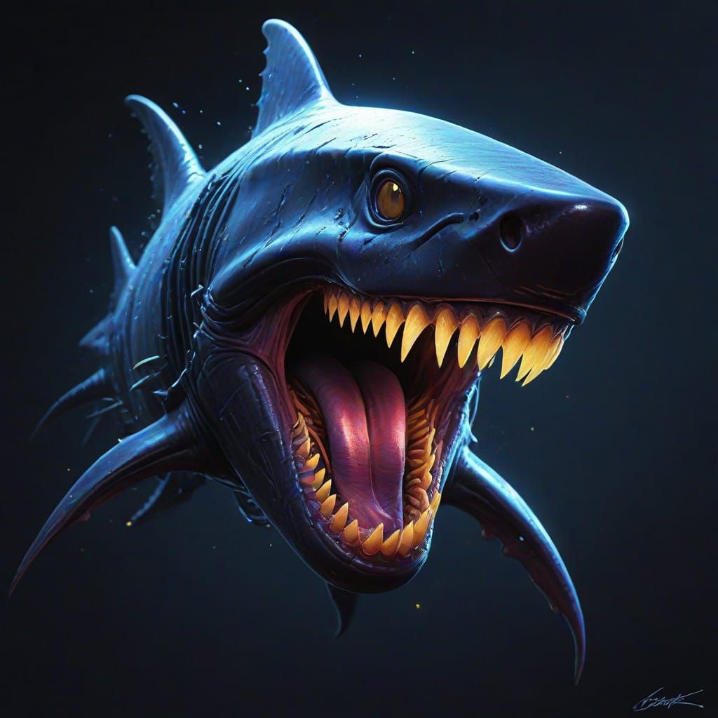 Otherworldly Shark-Xenomorph Emerges from the Dark... - AI Art