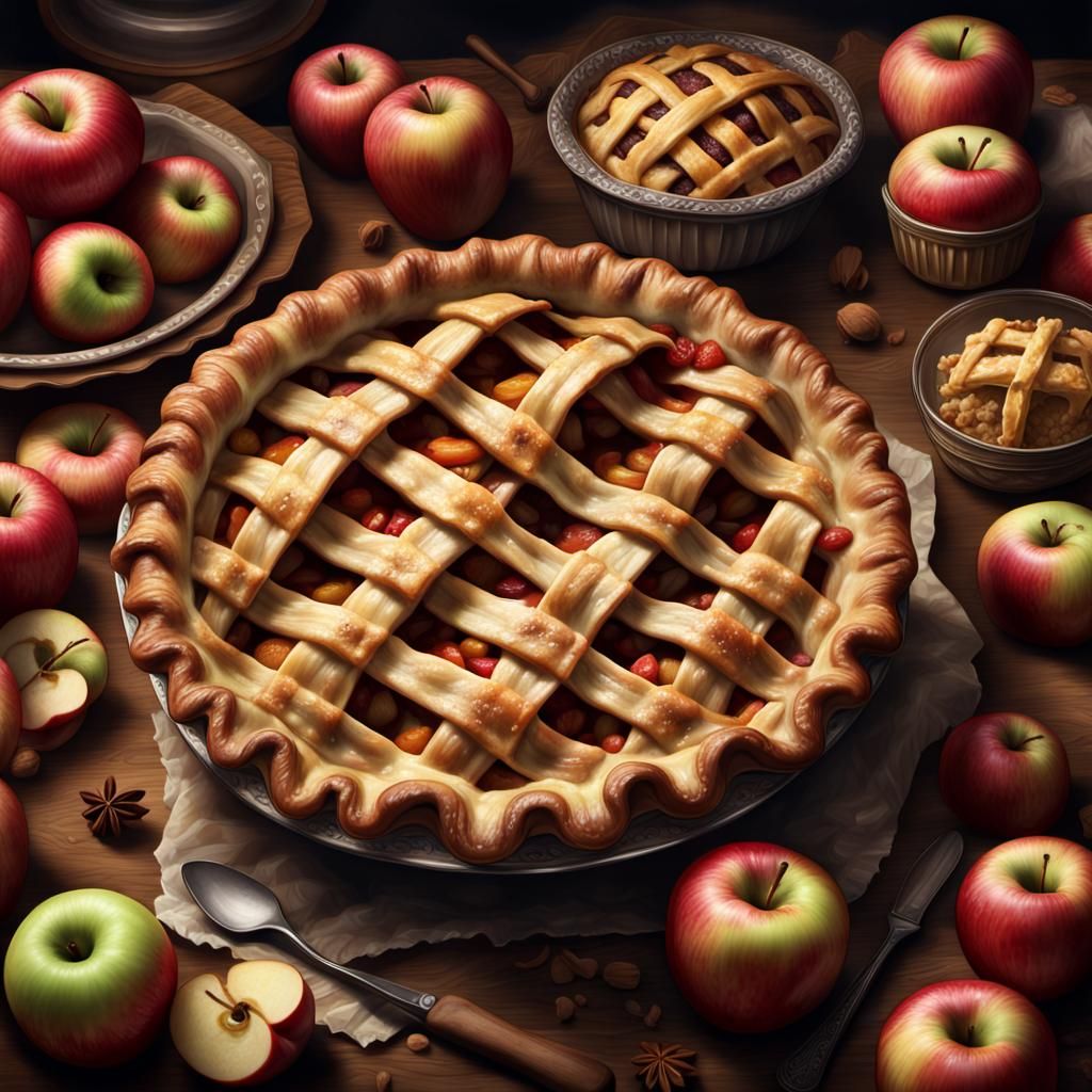 Detailed artwork highlighting the artistry of apple pie baking, with ...